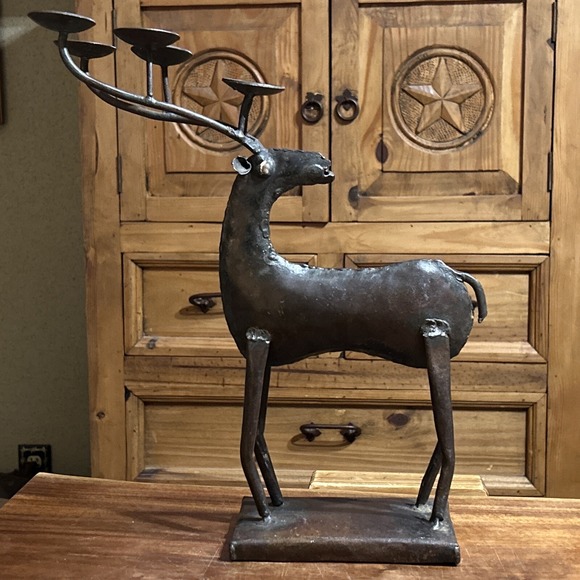 Accents | Vintage Brutalist Stag Deer Elk Metal Candle Holder | Poshmark